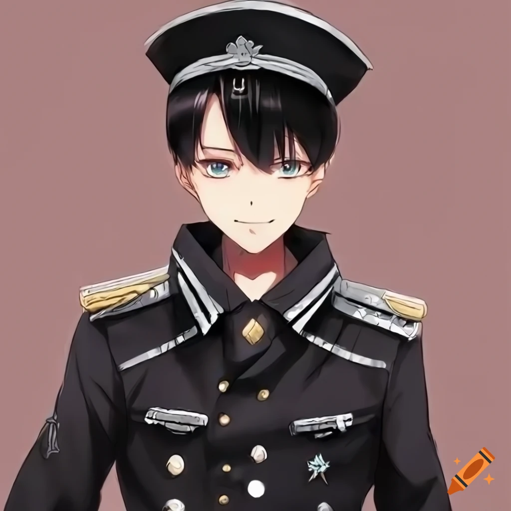 Black-haired adult boy in German Navy uniform in Anime style on Craiyon