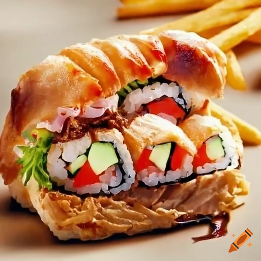 Kebab filled with maki and fries on Craiyon