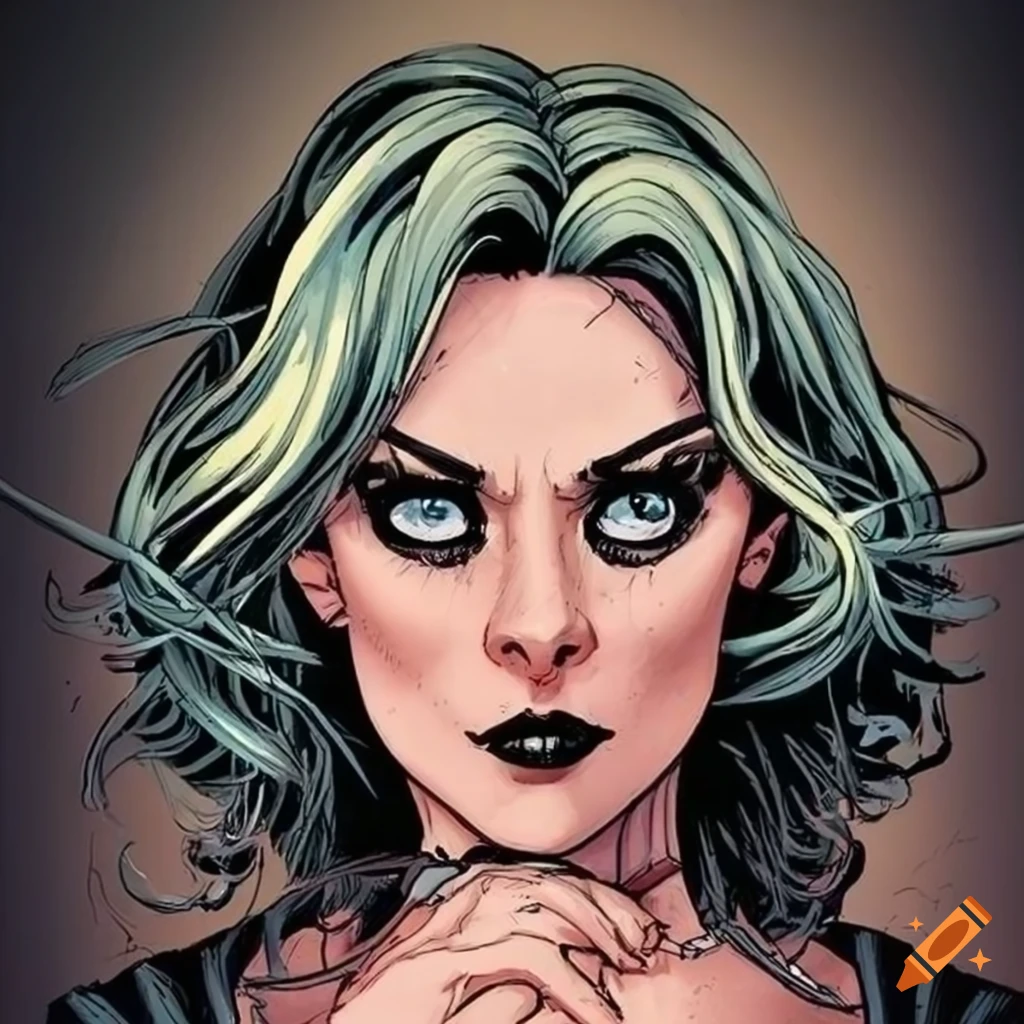 Striking comic book panel of an elegant mature woman on Craiyon