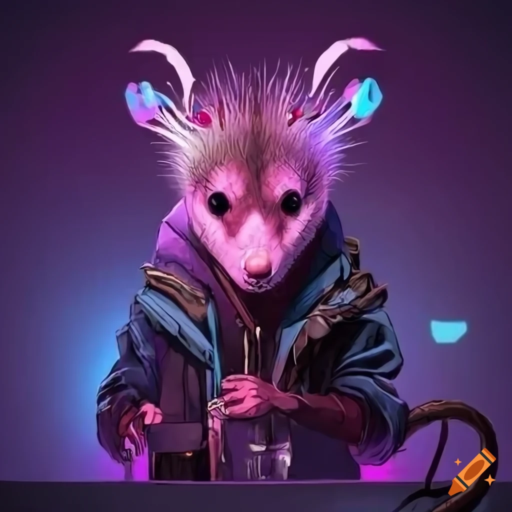 Anthropomorphic opossum cyberpunk inspired by Hayao Miyazaki in high ...