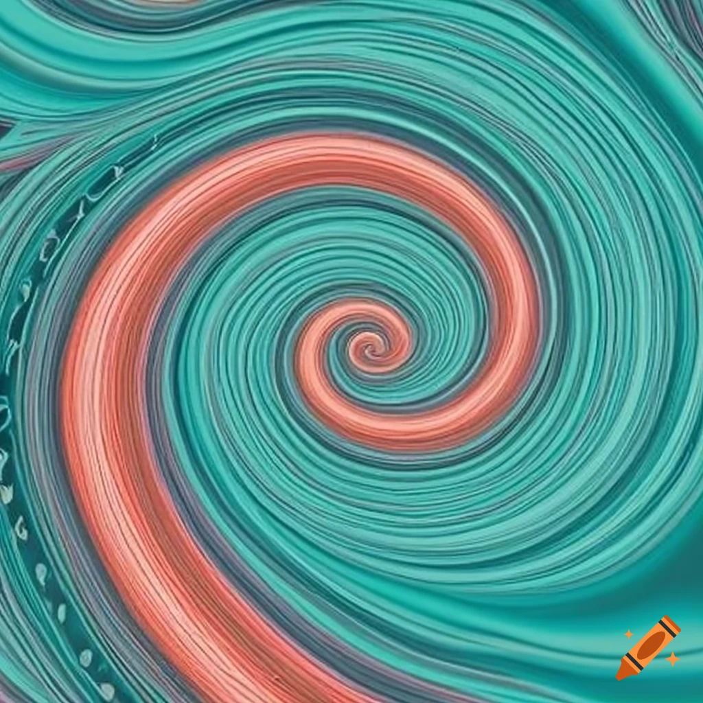 Teal and coral spiral wave design on Craiyon