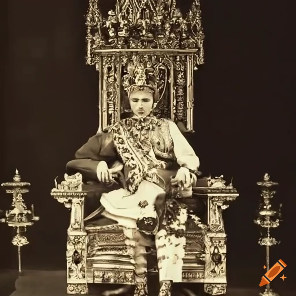 Sad elegant prince seated on a throne on Craiyon