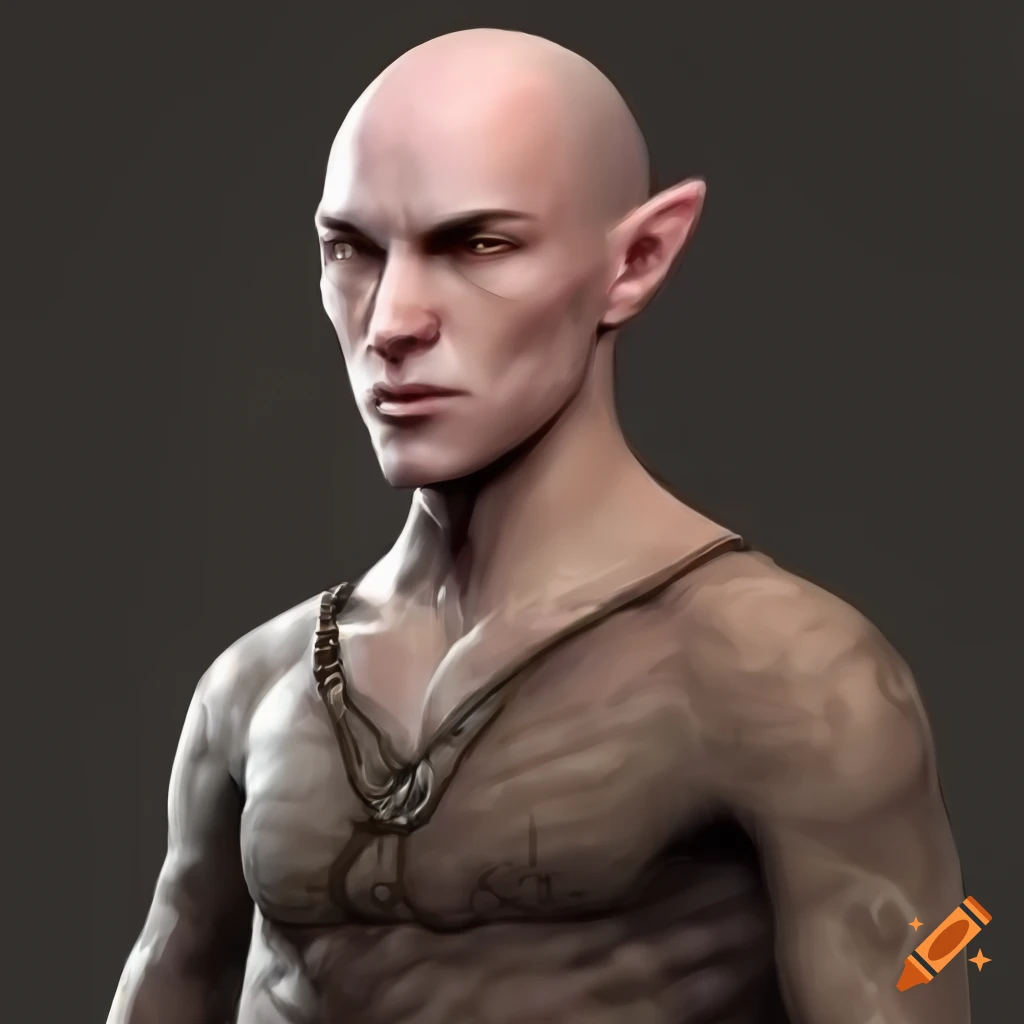 Bald elven male character on Craiyon