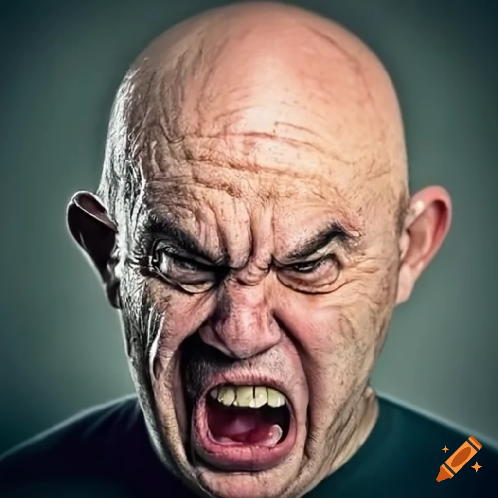 Angry bald man on Craiyon