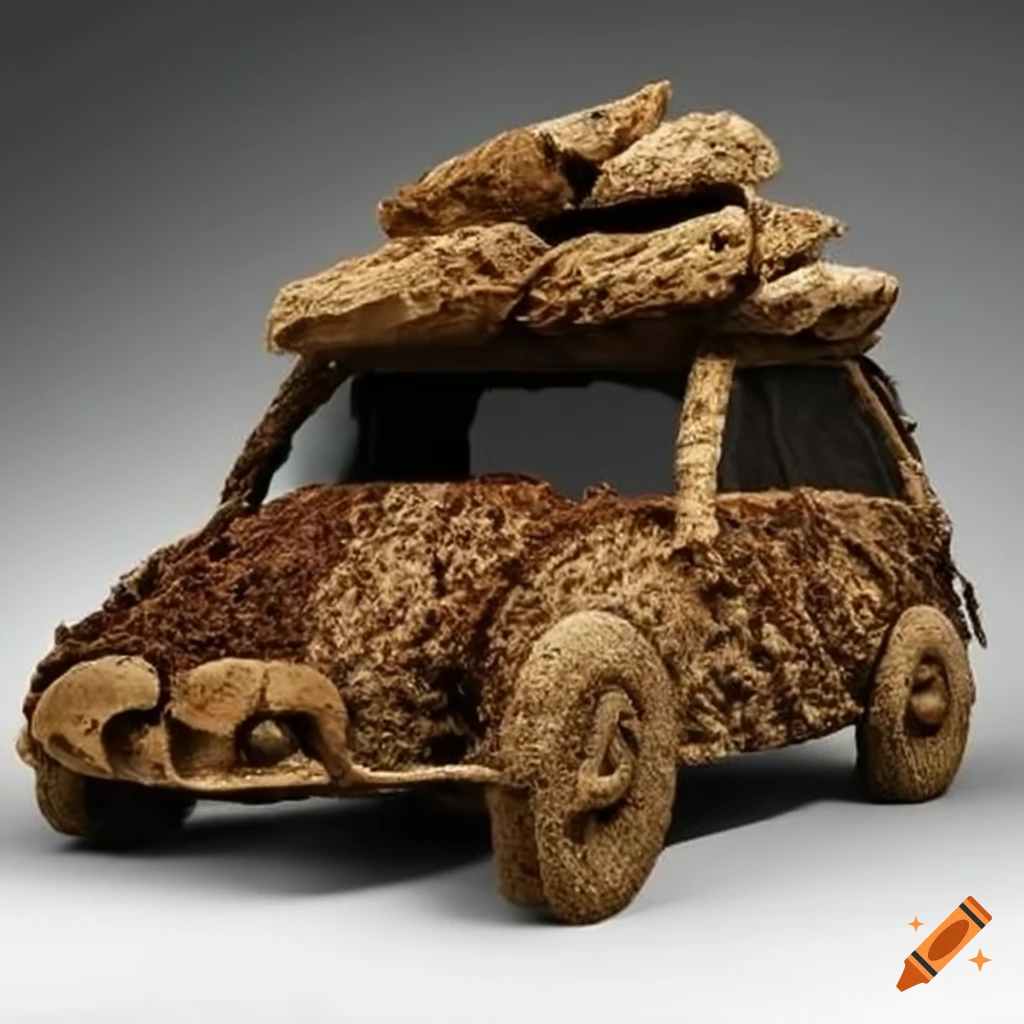 Caveman car made of rocks and sticks on Craiyon