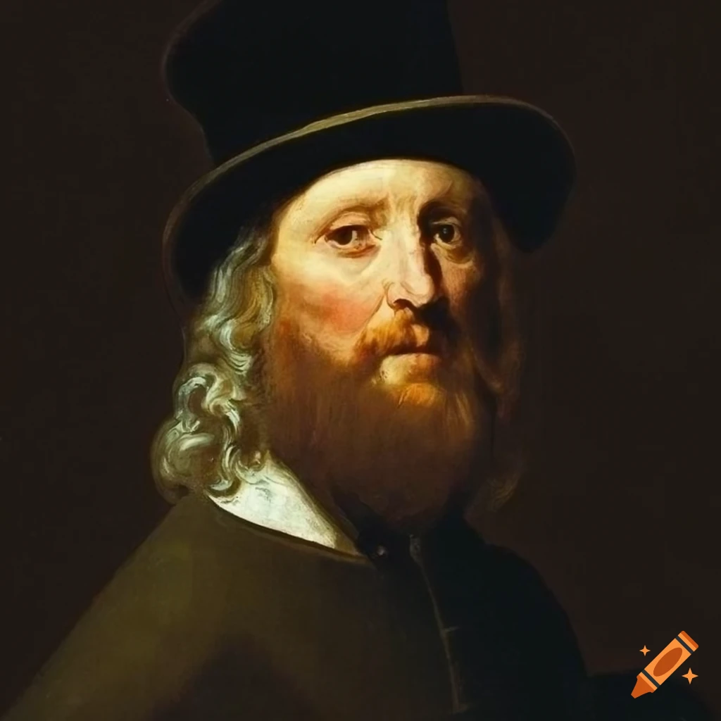 Rococo Leonardo da Vinci with a top hat and monocle in a Norman ...