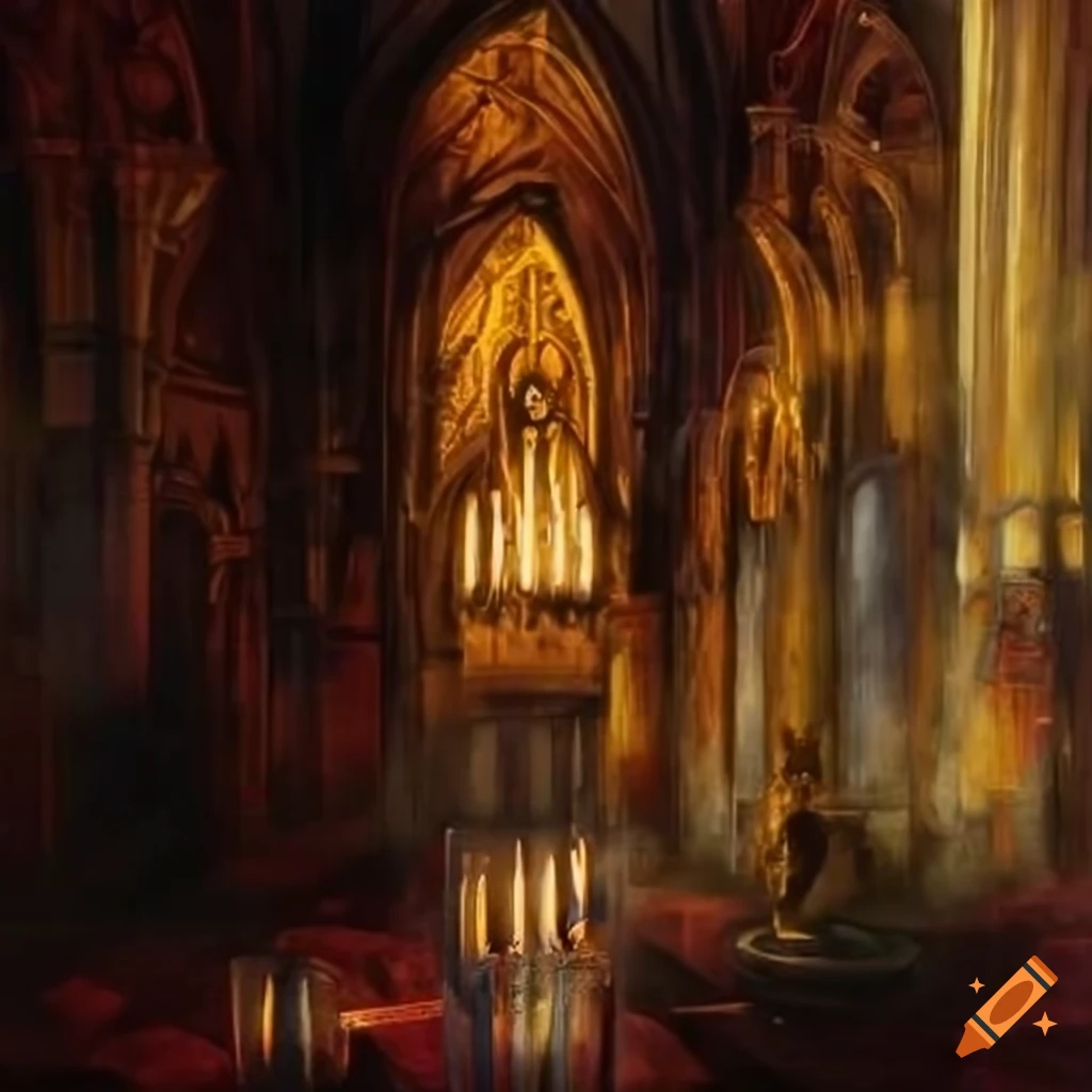 Intricately detailed avant-garde painting of a gothic cathedral ...
