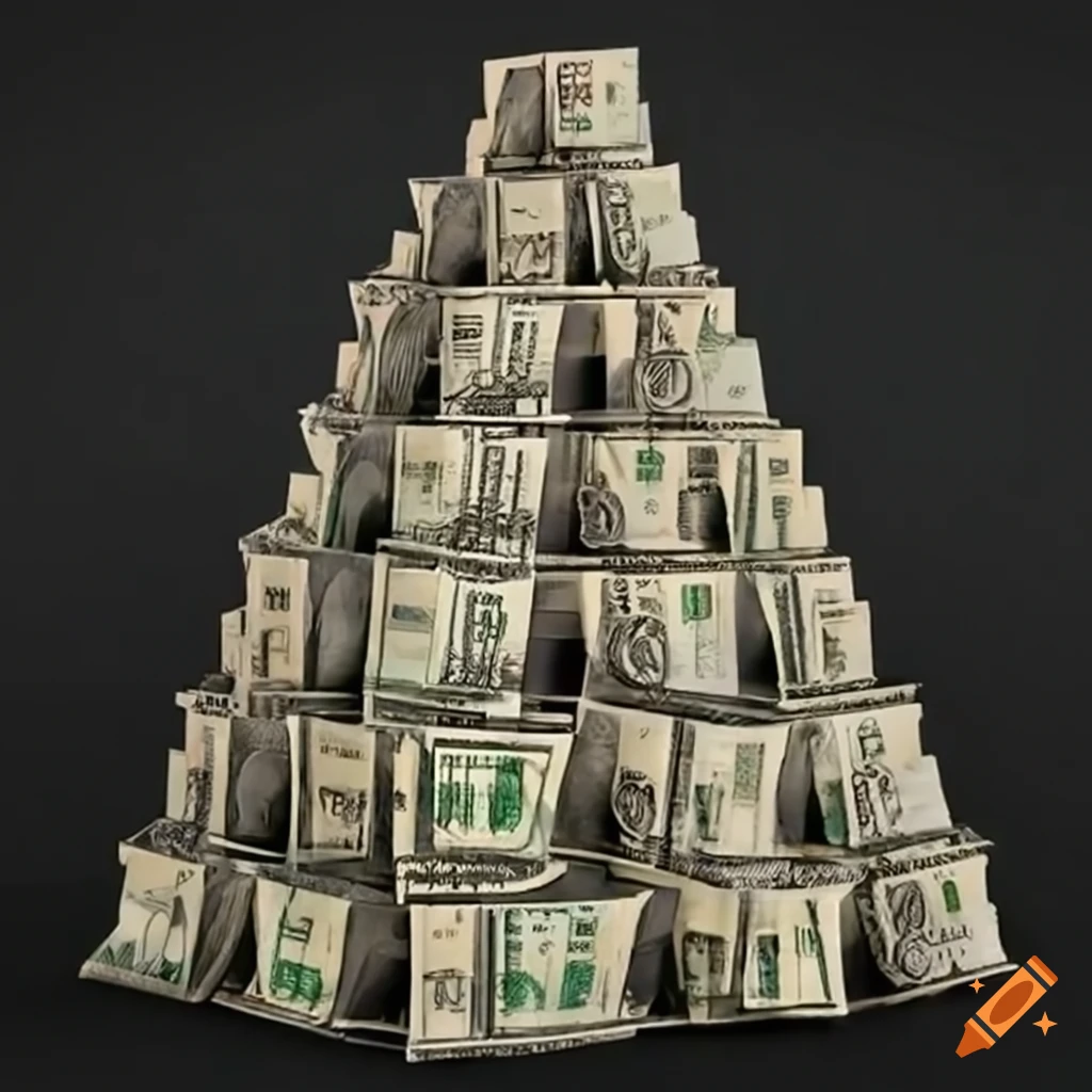 Pyramid made of dollar banknotes on Craiyon