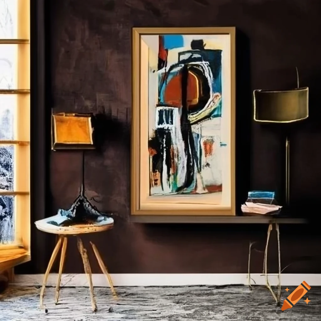 Basquiat abstract expressionism art in a modern interior setting on Craiyon