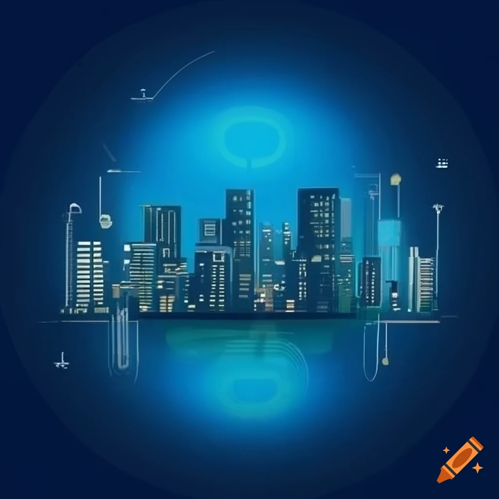 Smart city concept with interconnected buildings and infrastructure on ...