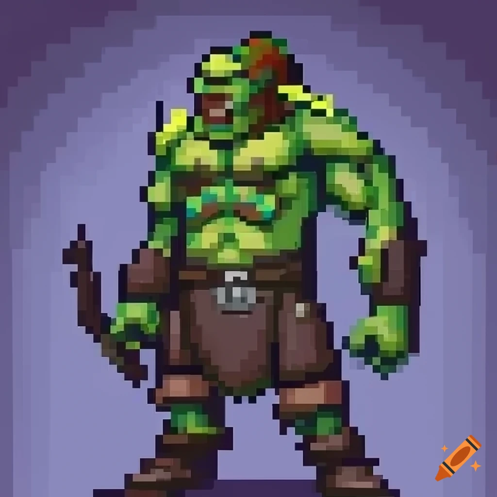 Pixel art of a small orc character in full body view on Craiyon
