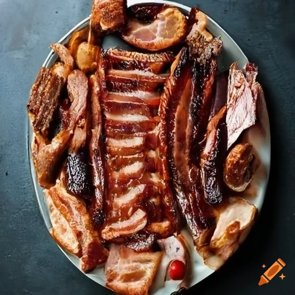 Delicious platter of bacon, pork, and ribs on Craiyon
