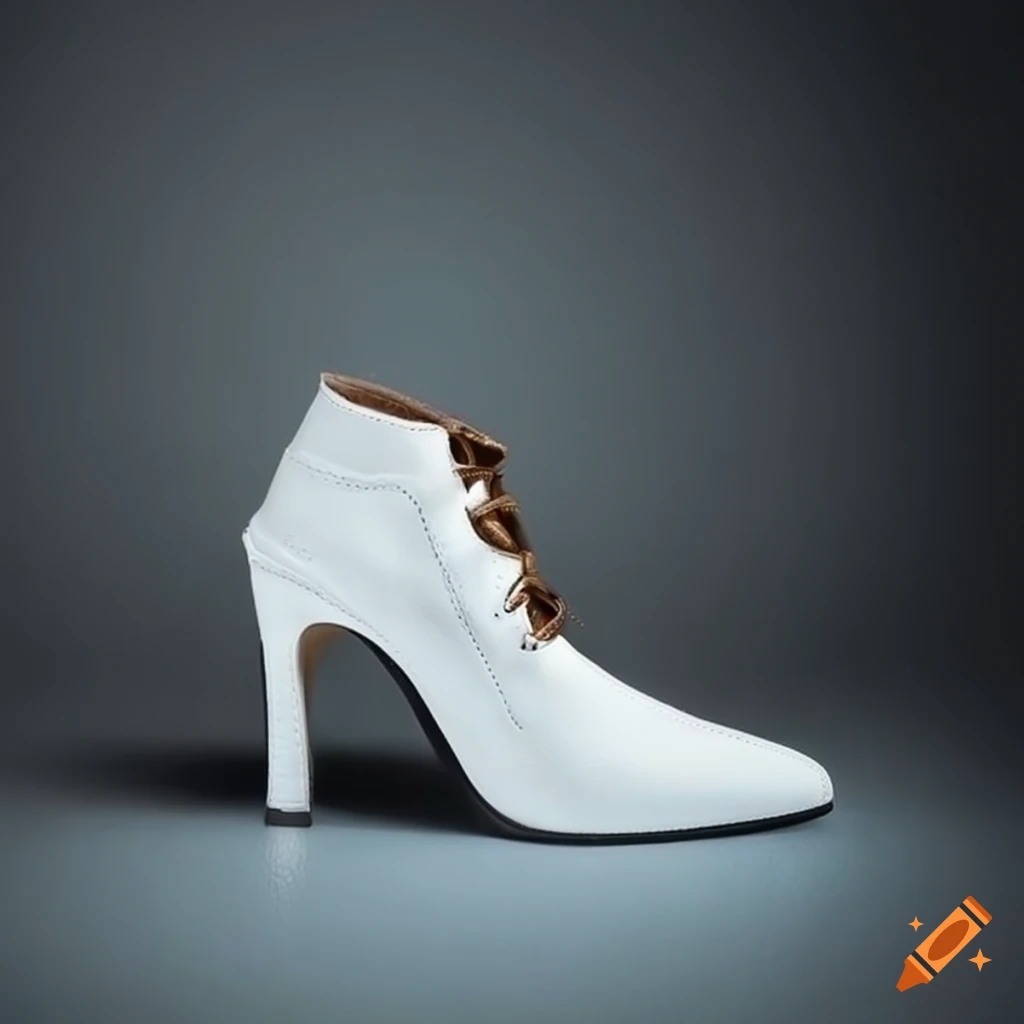 White shoe with abstract curved shapes in textured leather on Craiyon