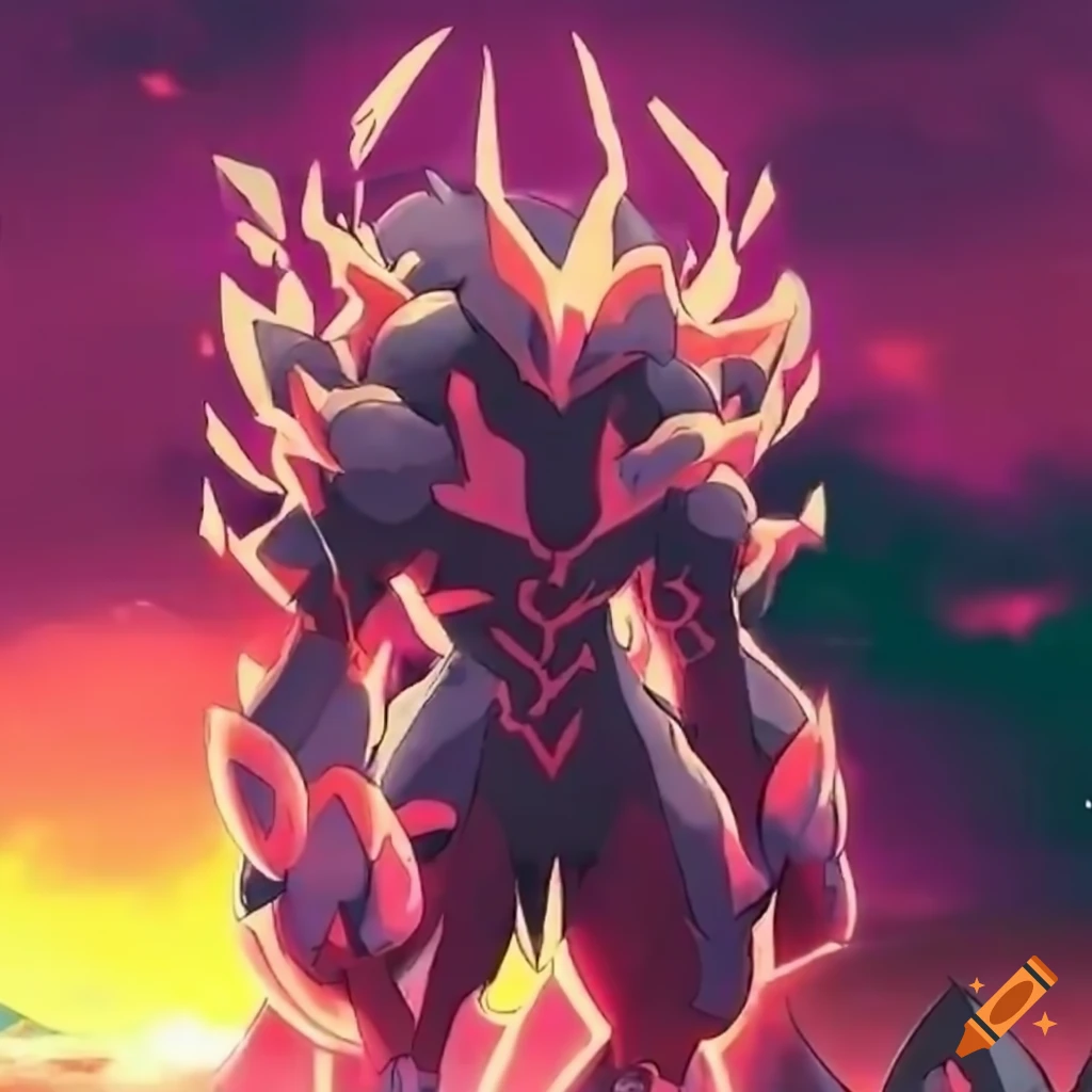 Demonic armored pokemon knights in battle mode under the moon on Craiyon