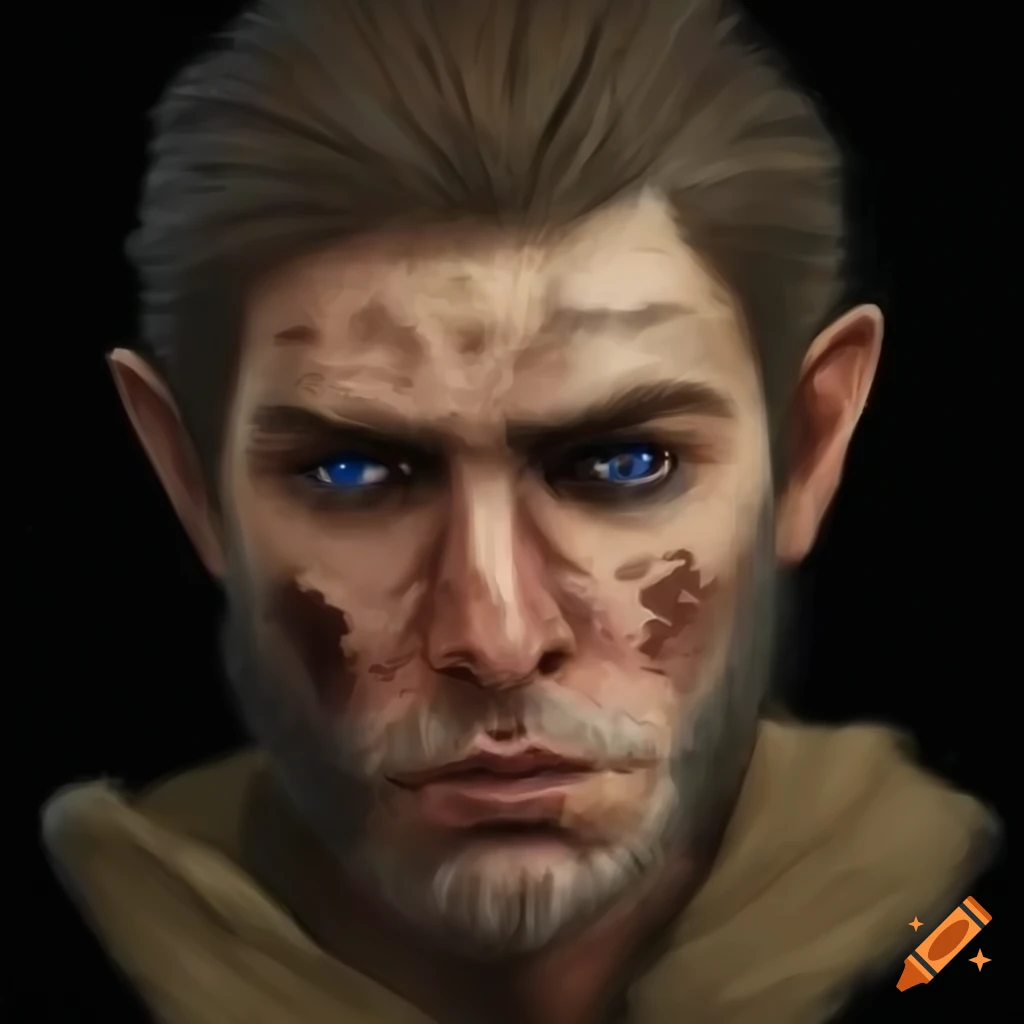 Brave man with unique facial features in a fantasy setting on Craiyon