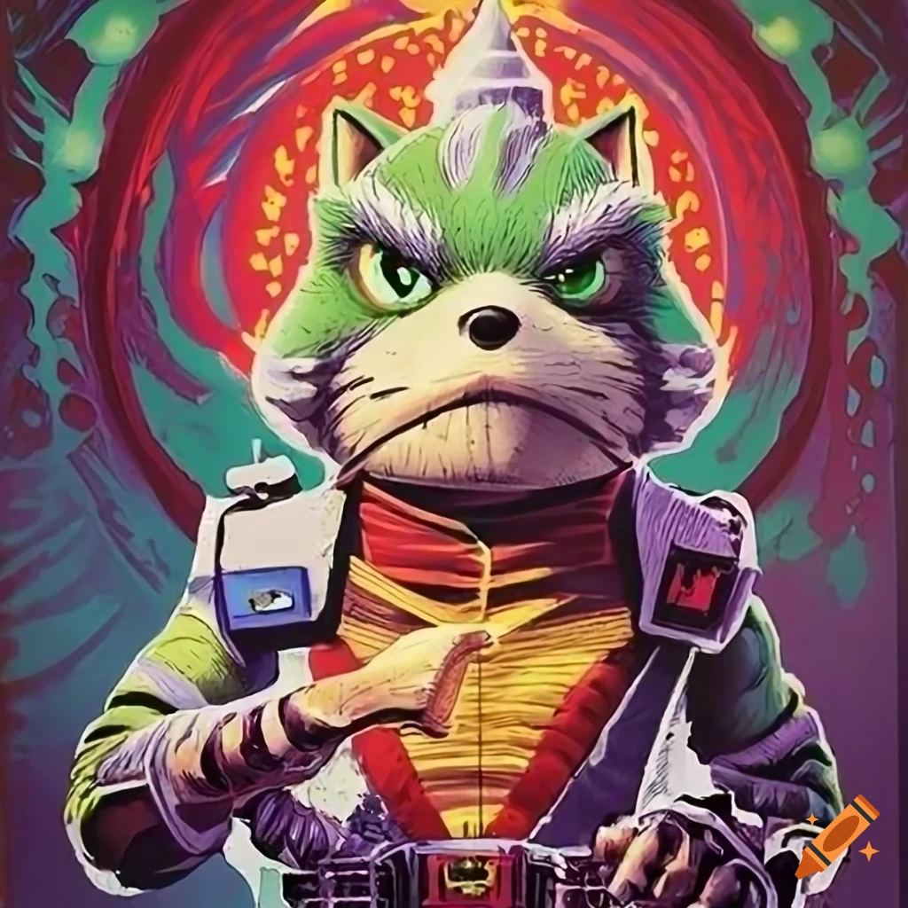 Intricate details of Star Fox in a vintage poster style on Craiyon