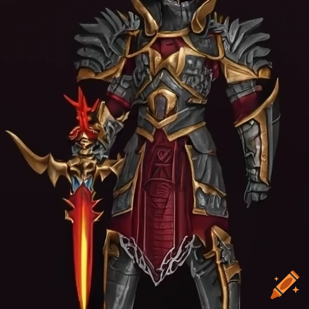 Magma and draconic themed paladin armor with dark colors and reds on Craiyon