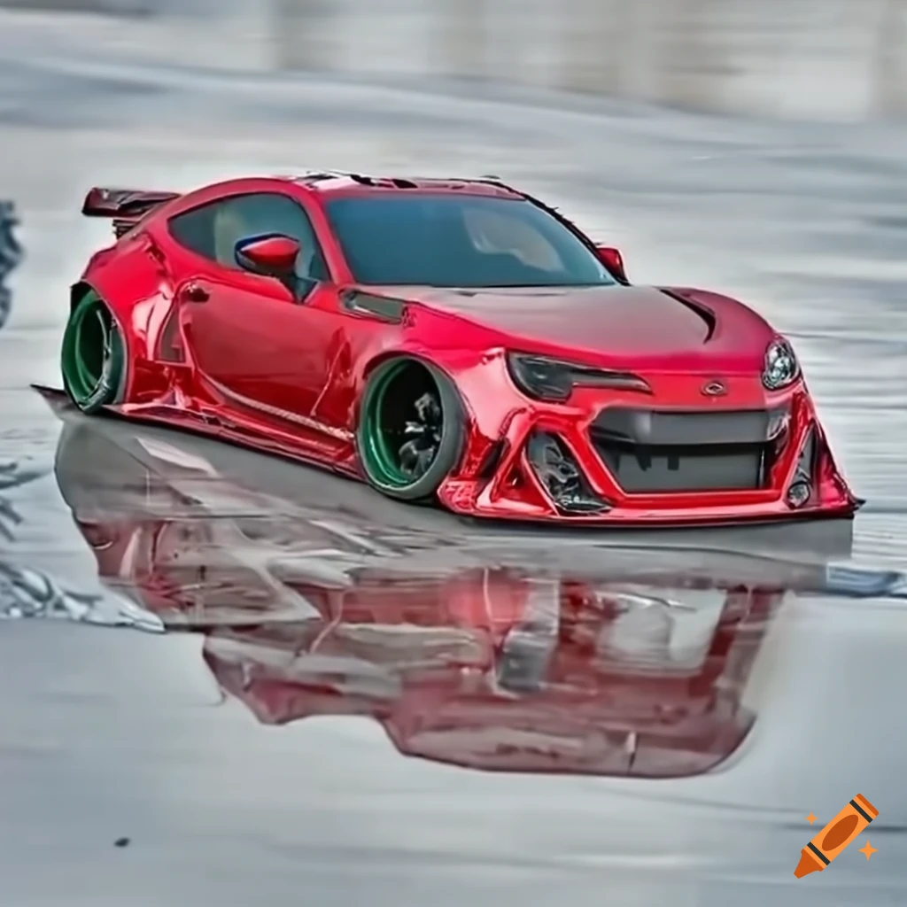 Red subaru brz drift car with liberty wide body kit on Craiyon