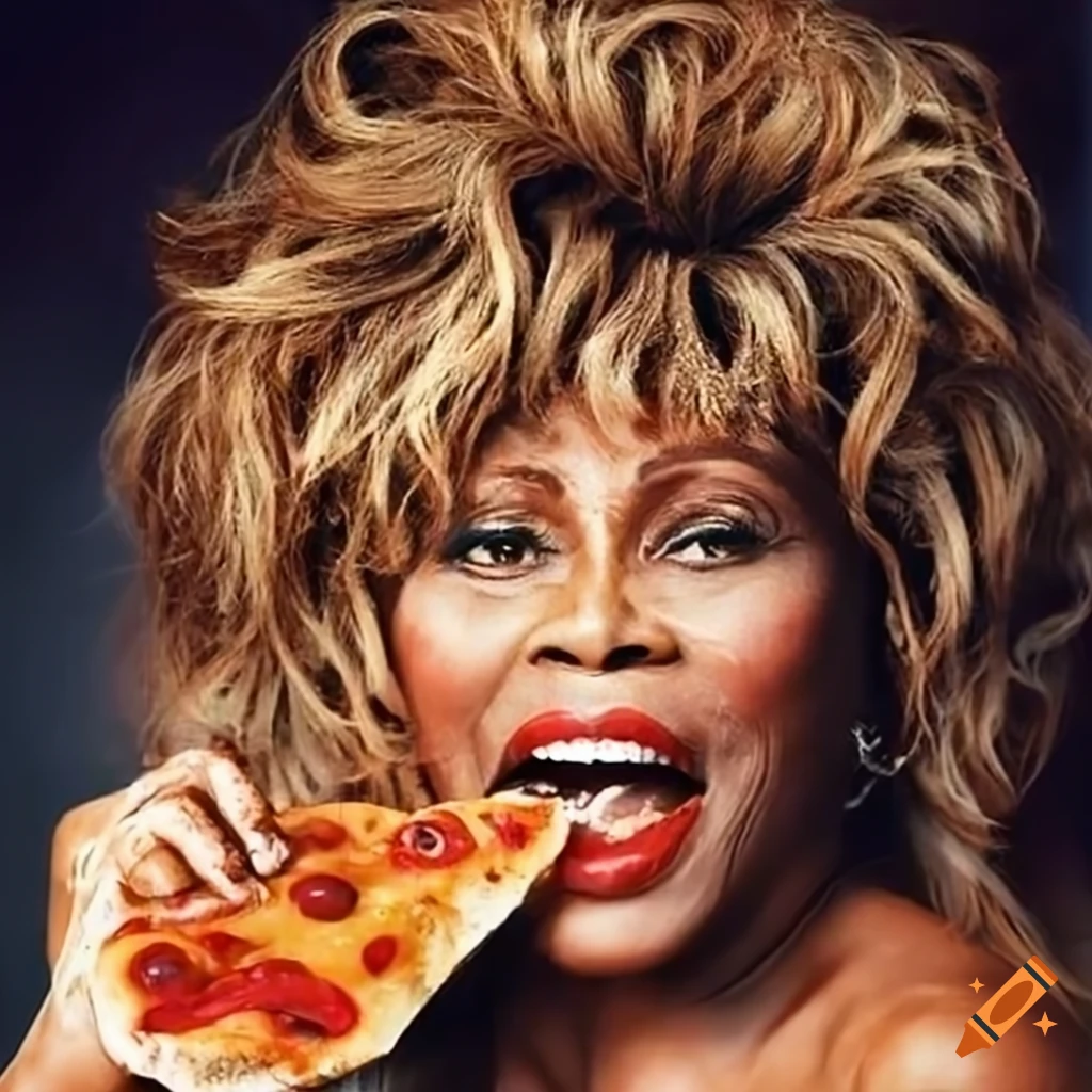 Tina turner enjoying pizza on Craiyon