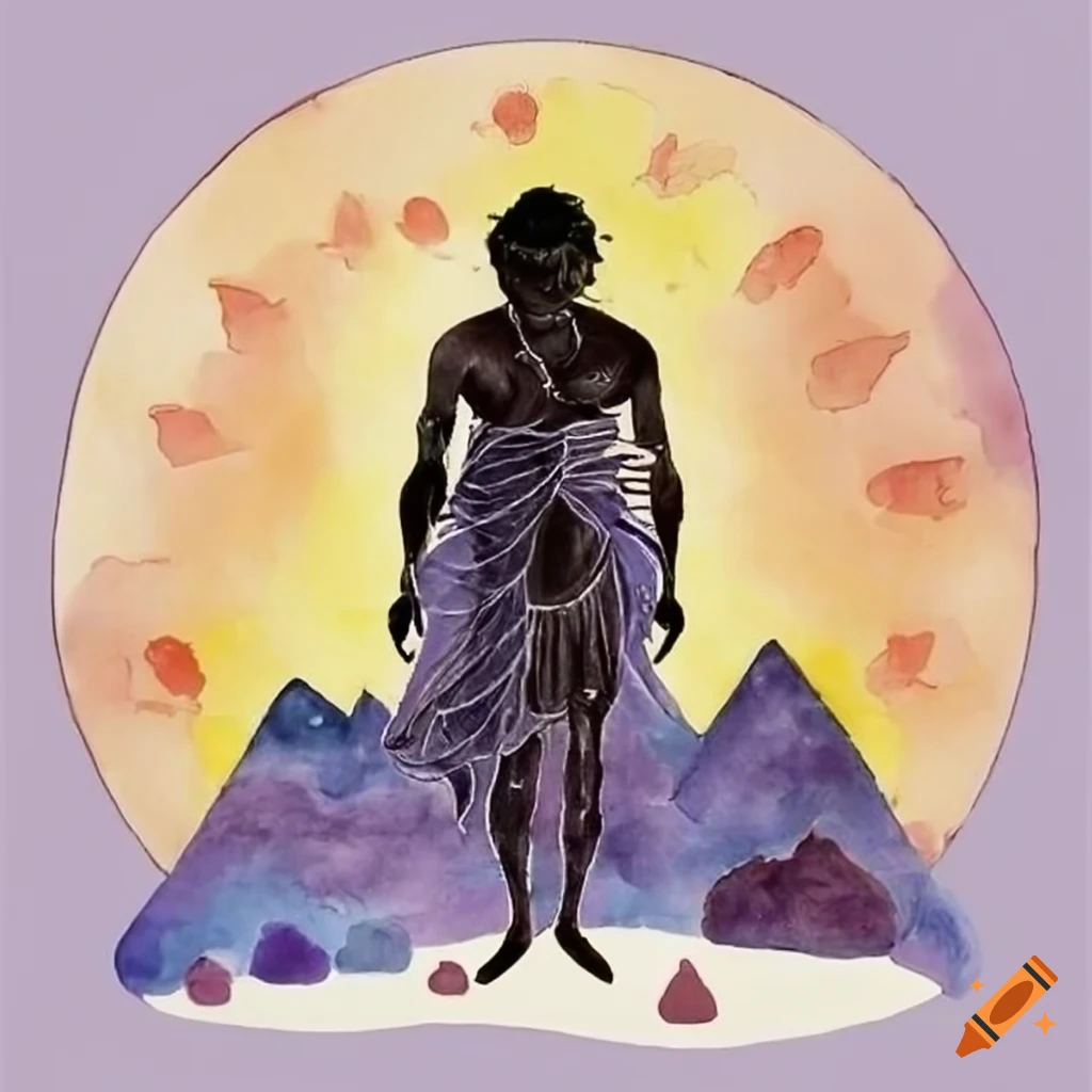 Mystical black jinni figure with a precious chest on its head towering ...