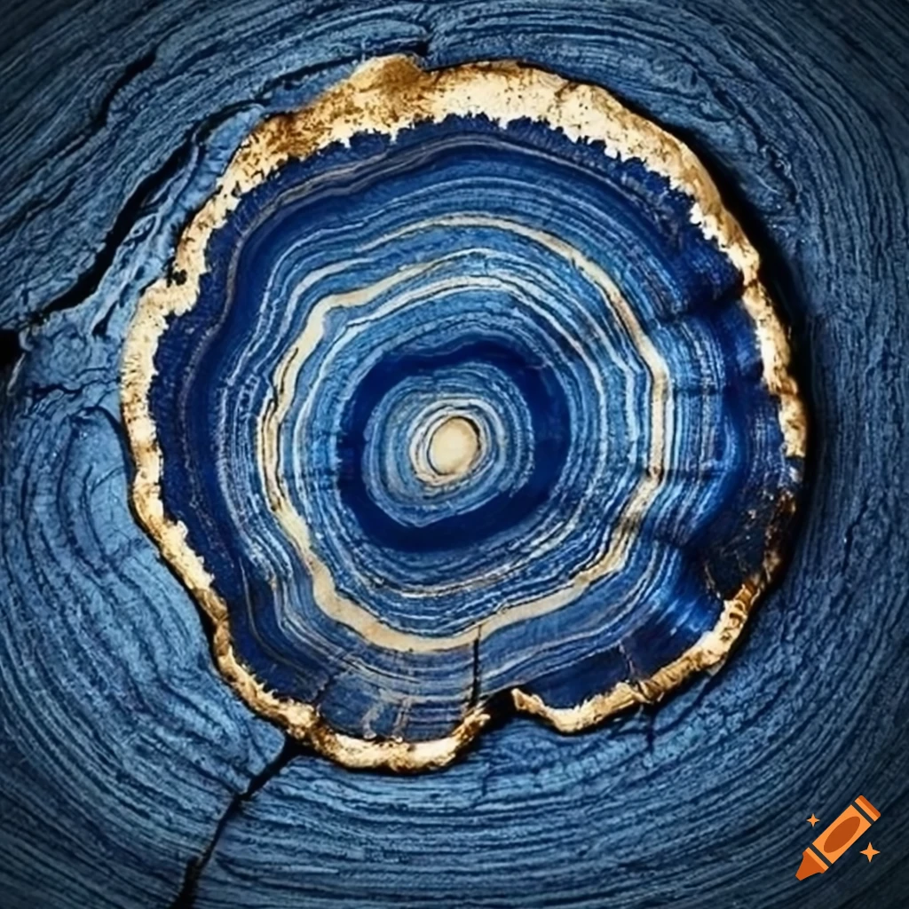 Navy blue and gold tree rings on Craiyon