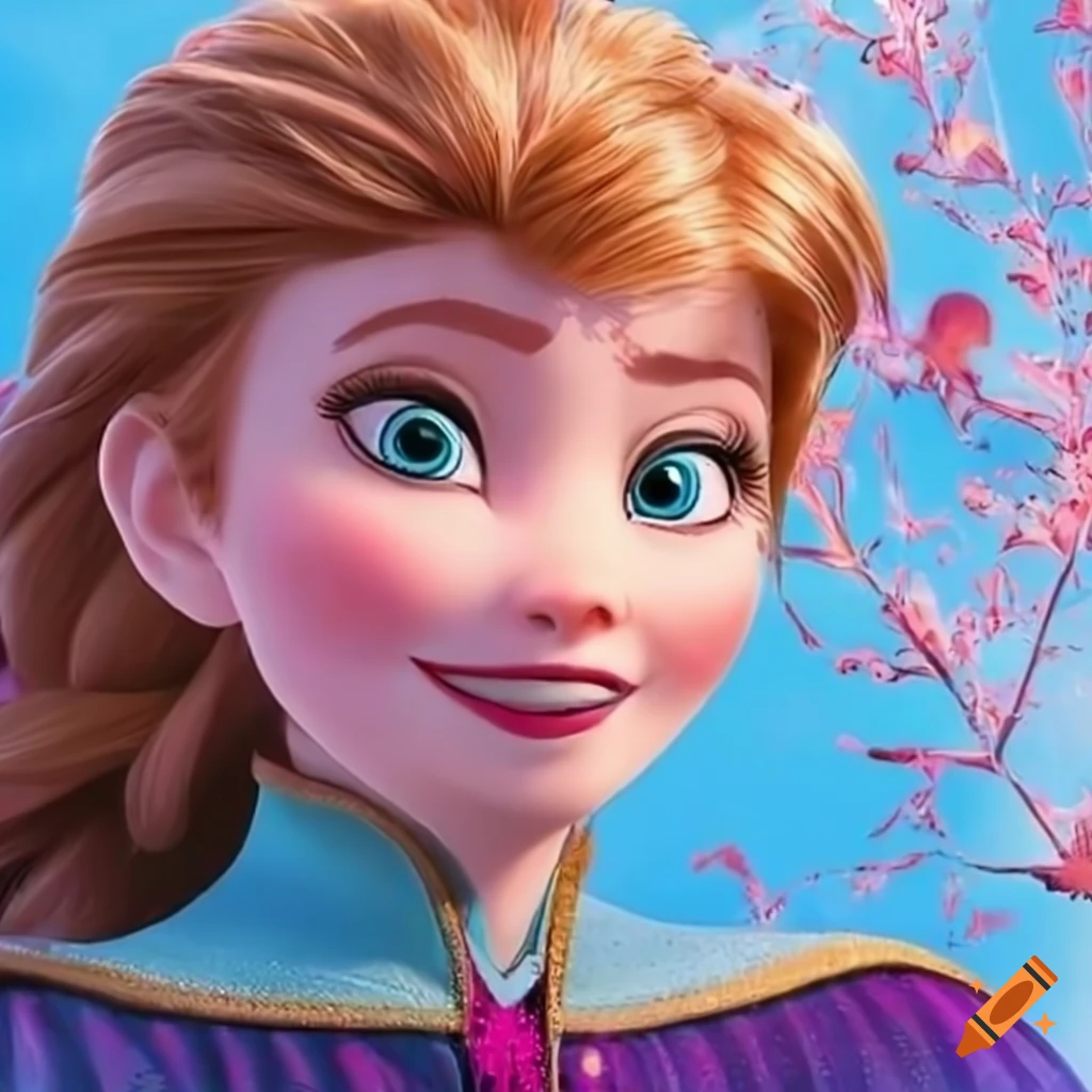 Anna from frozen near a beautiful fruit tree on Craiyon