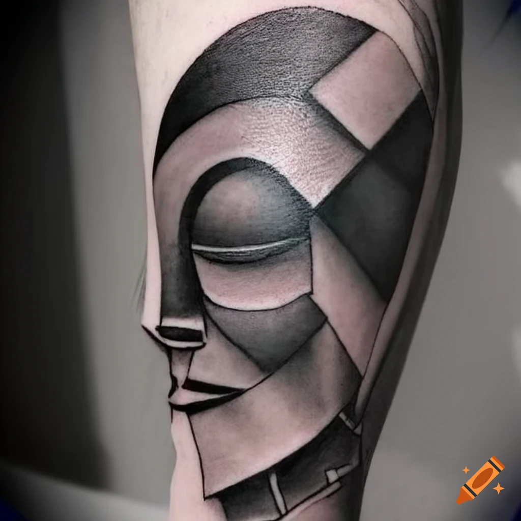 Greyscale cubist high detail tattoo on Craiyon