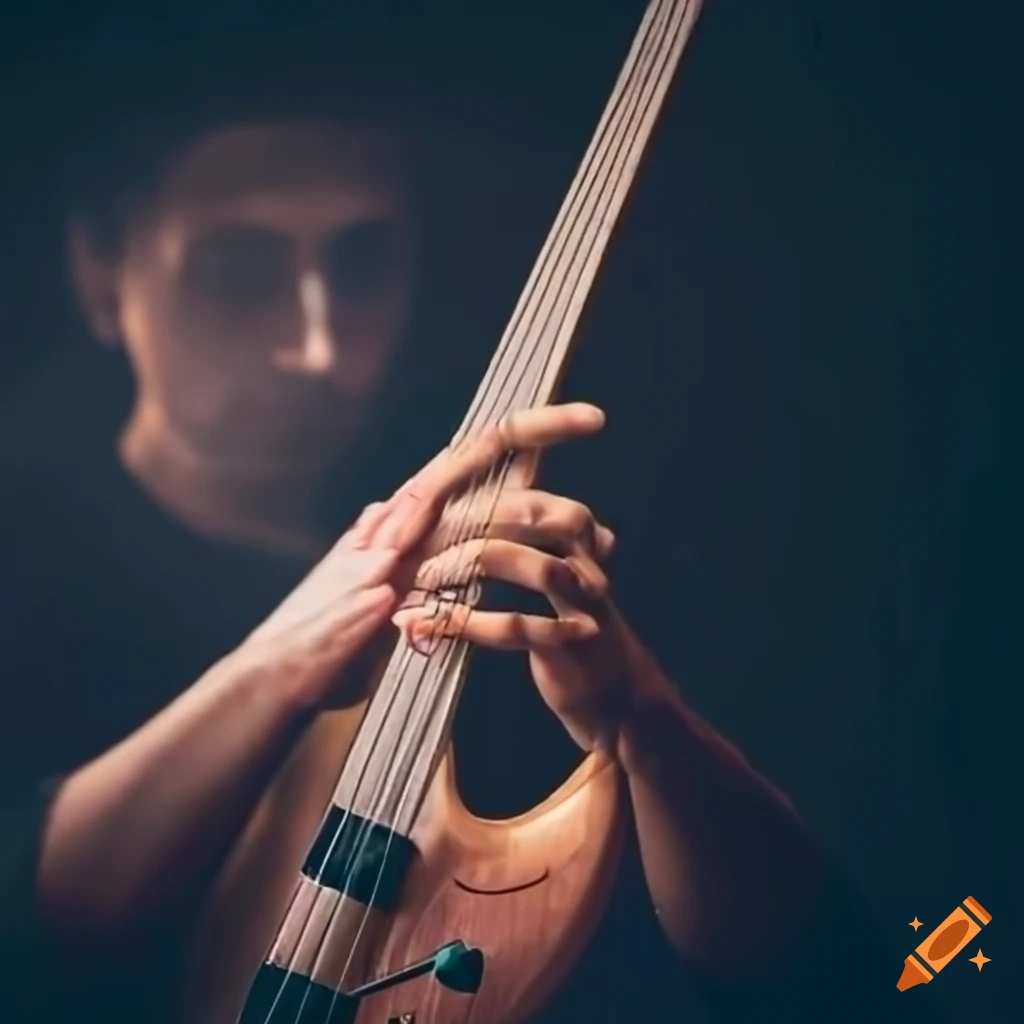 Man playing string bass with focus on left hand on Craiyon