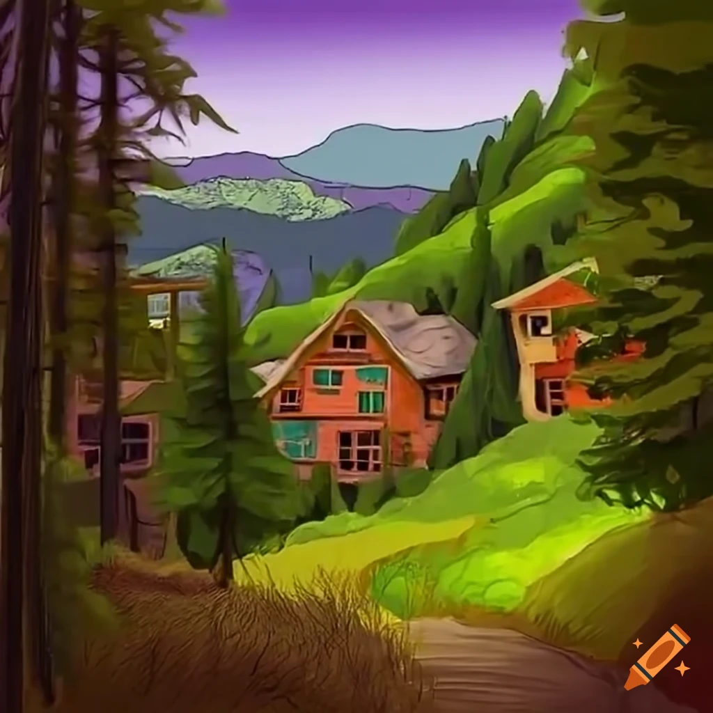 Cozy town nestled between rolling hills and whispering forests on Craiyon