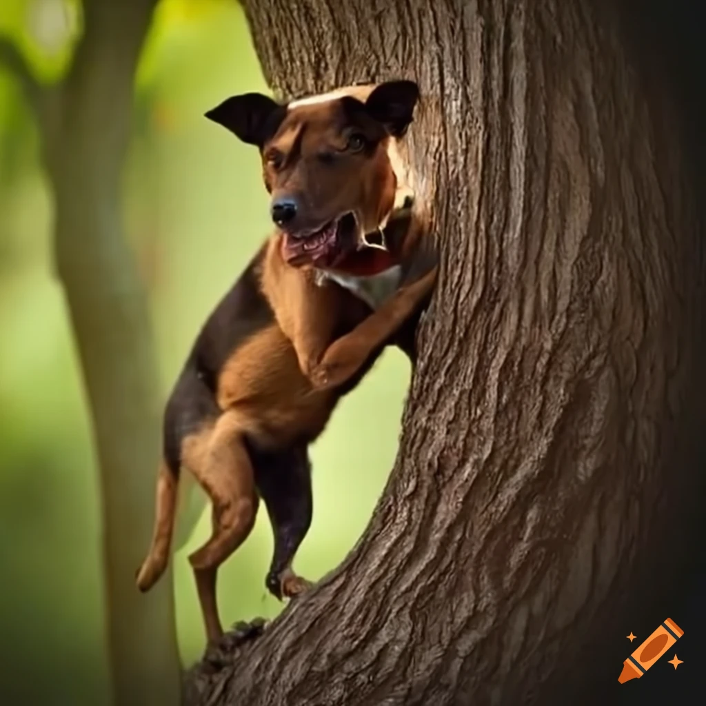 African dog climbing a tree on Craiyon