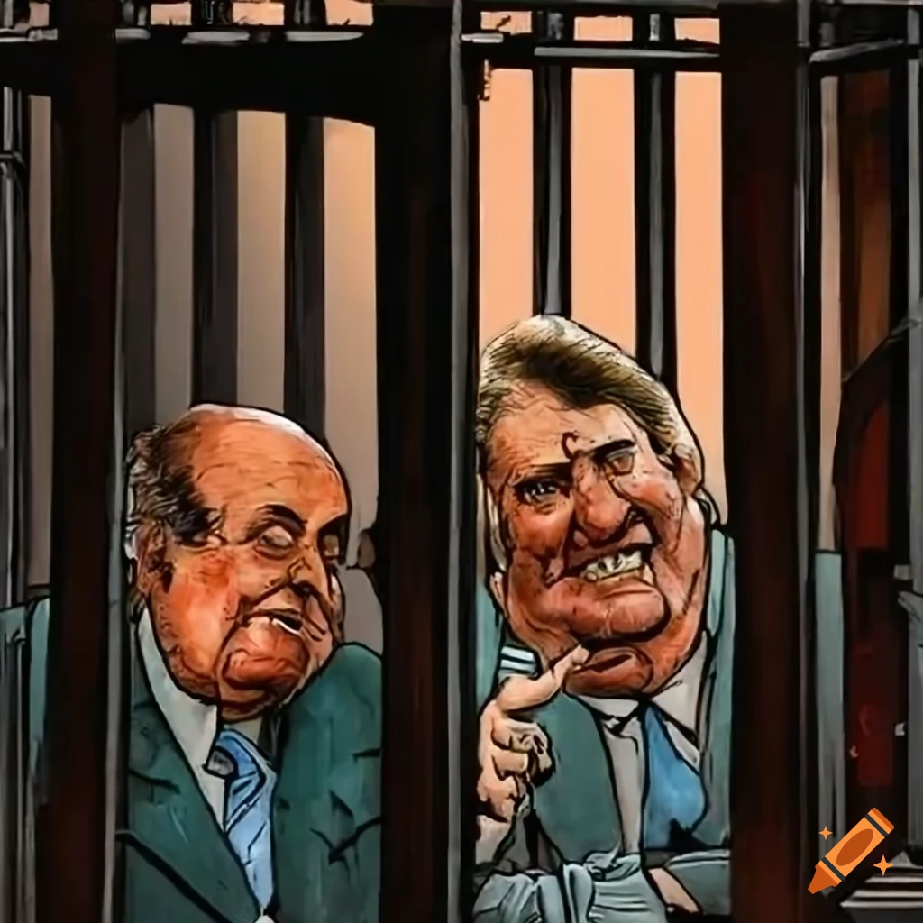 Political cartoon featuring Boss Tweed and Rudy Giuliani in a jail cell ...
