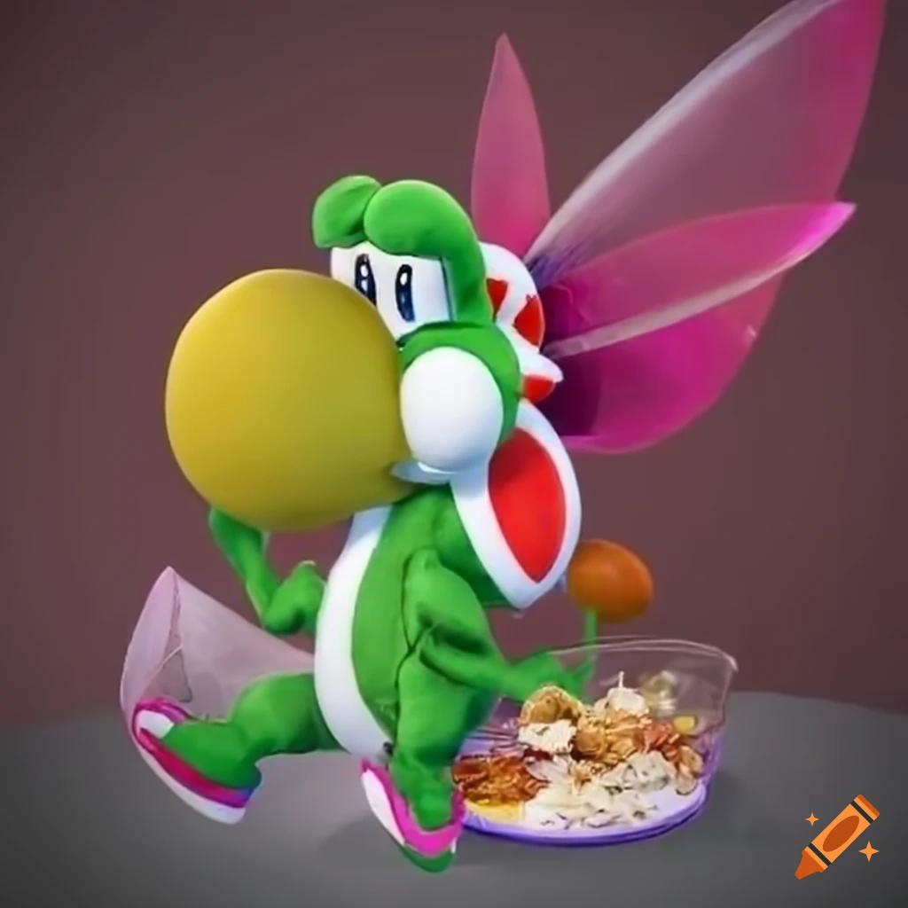 Yoshi fairy eating muesli at a bullfighting ring on Craiyon