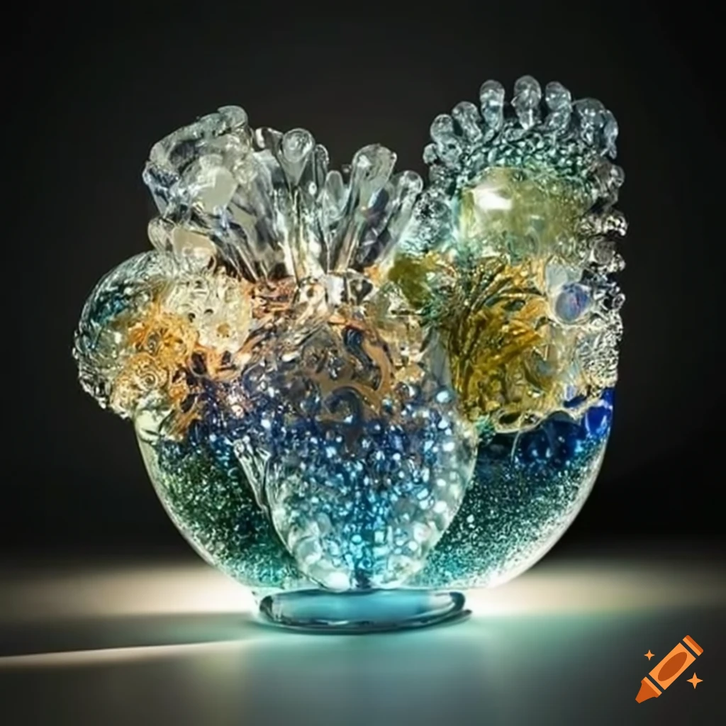 Beautiful arrangement of shimmering glass sculptures on Craiyon