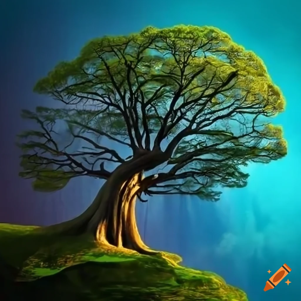 Ancient tree portal to different dimensions with unique landscapes and ...