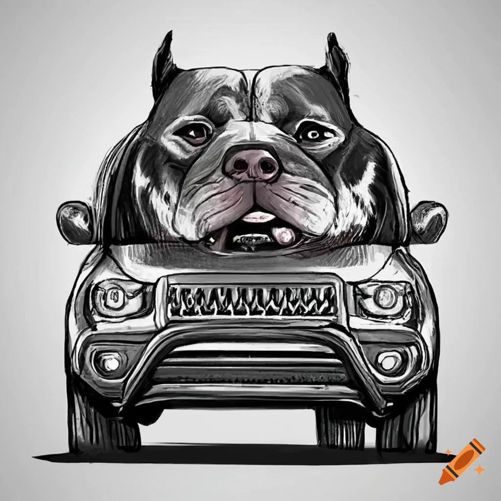 Pitbull behind the wheel of an suv on Craiyon