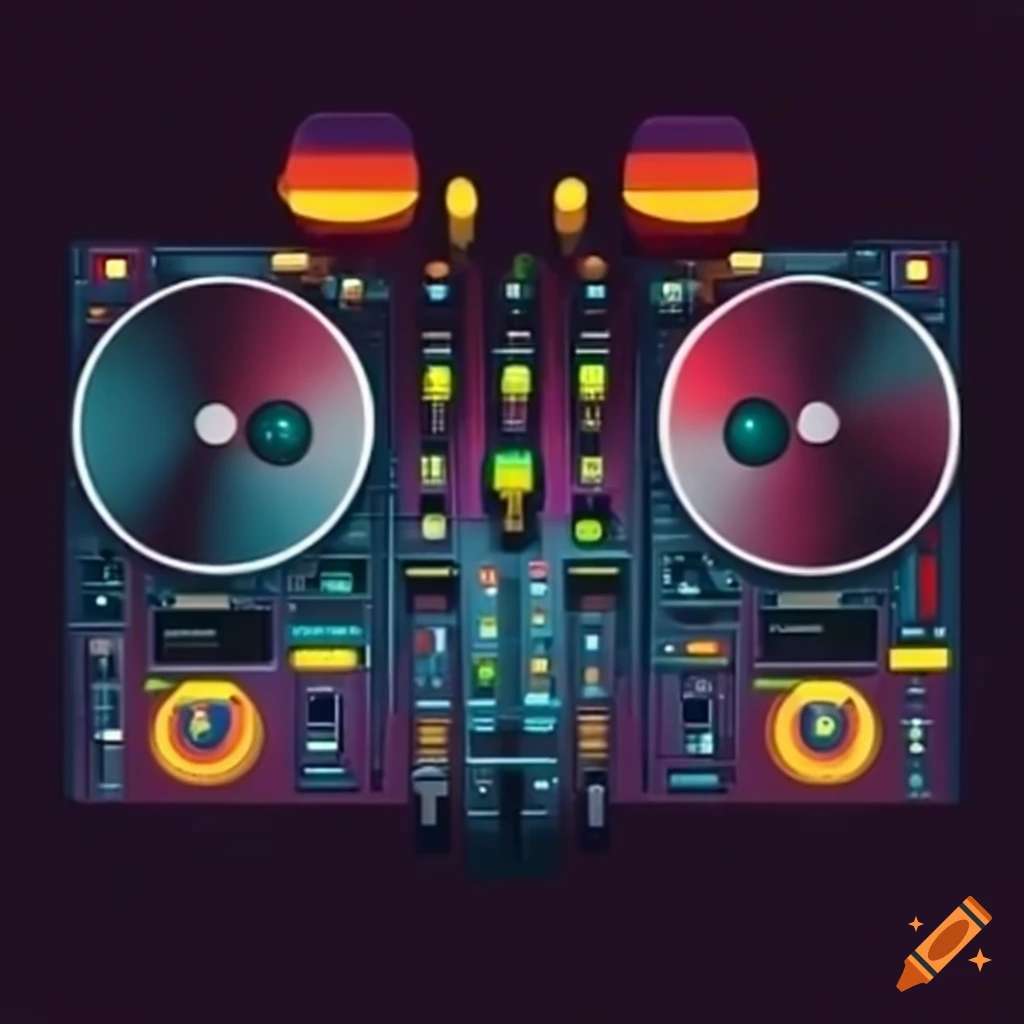 Overhead view of dj mixer table on Craiyon