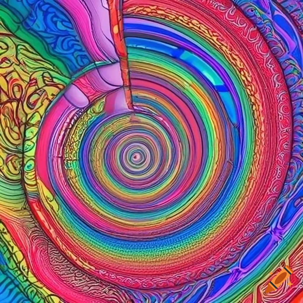 Vibrant psychedelic design with spiraling rainbows and abstract ...