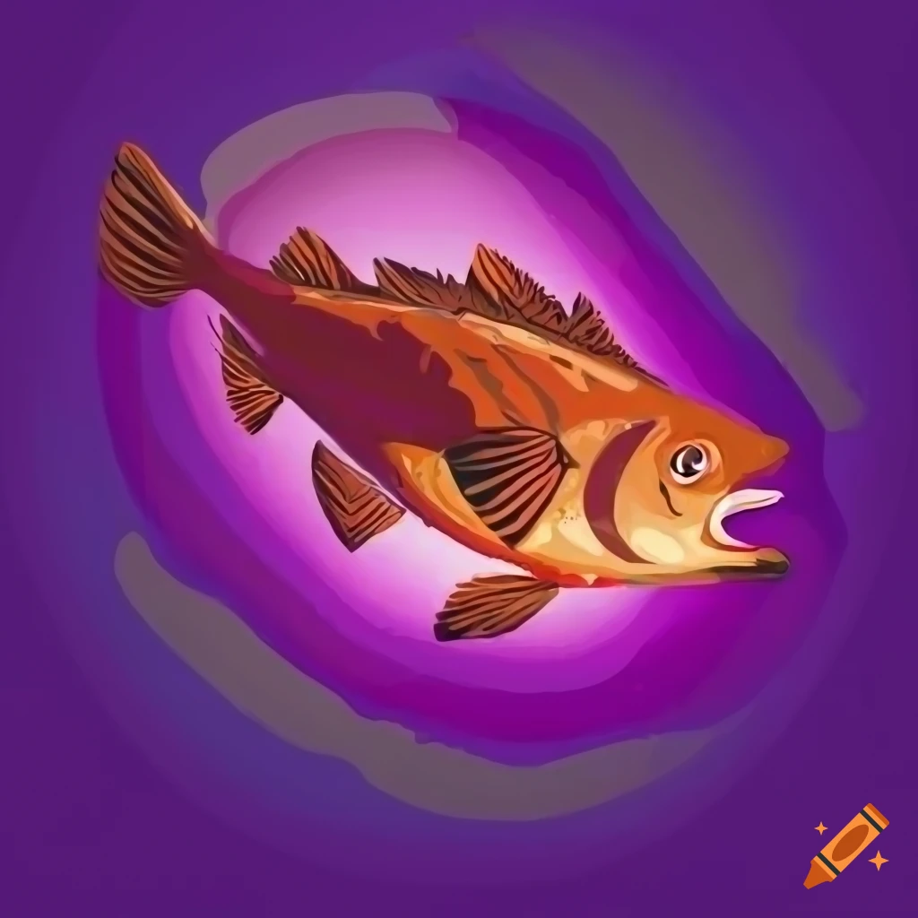 Dying cod fish on red and purple background, vector illustration on Craiyon