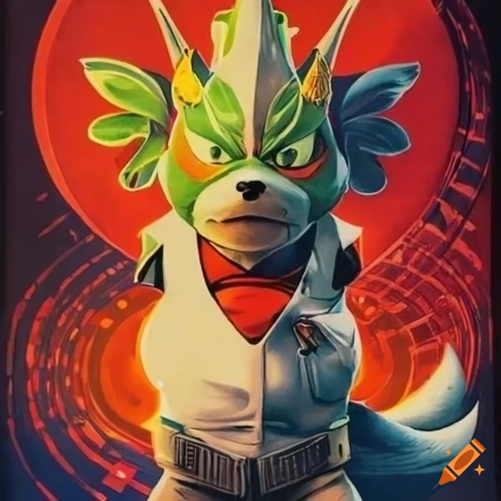 Intricate details of star fox on a vintage poster on Craiyon