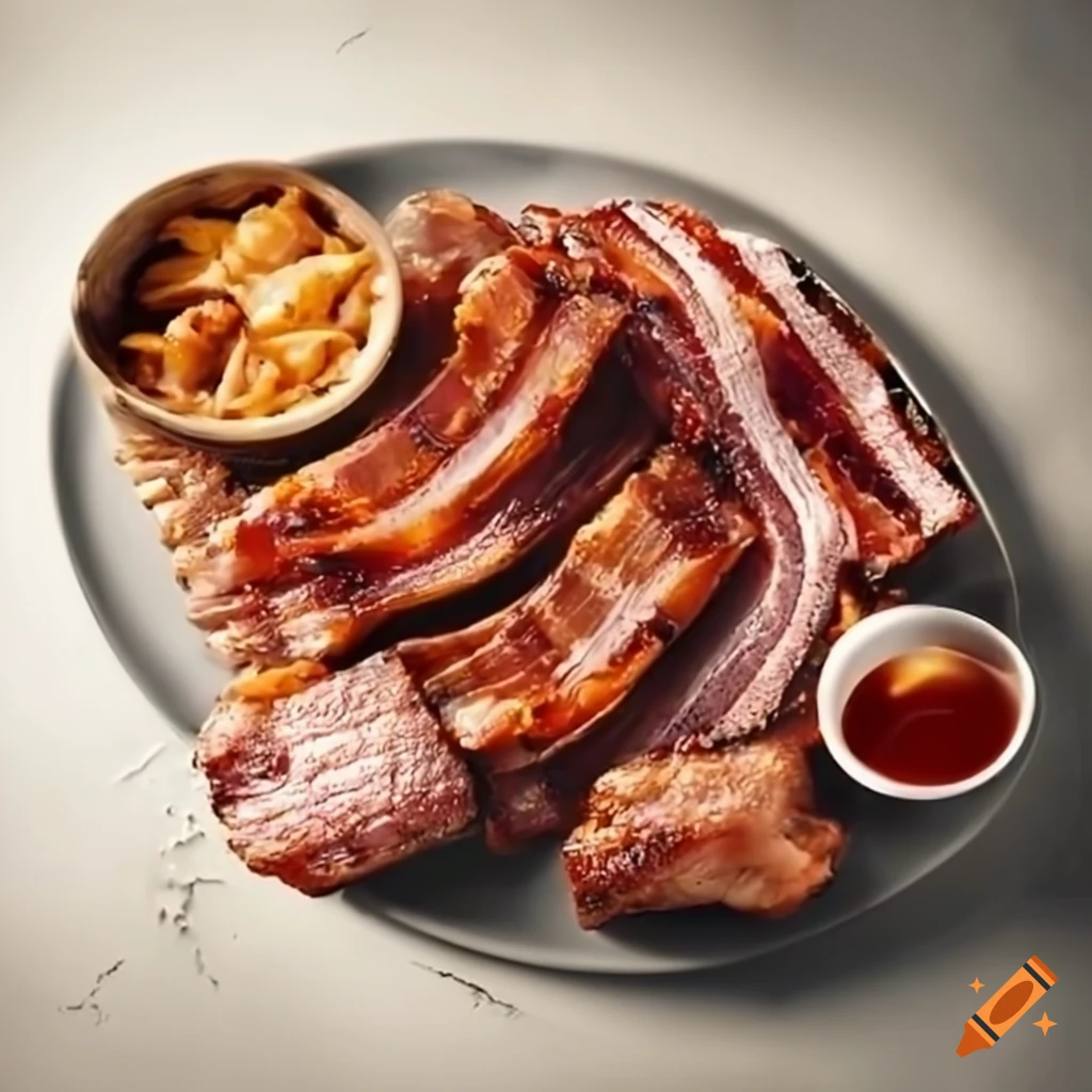 Delicious platter of bacon, pork, and ribs on Craiyon