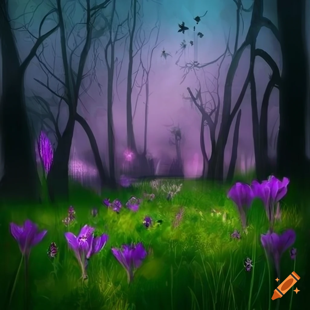 Gothic meadow with spring flowers in digital art style on Craiyon