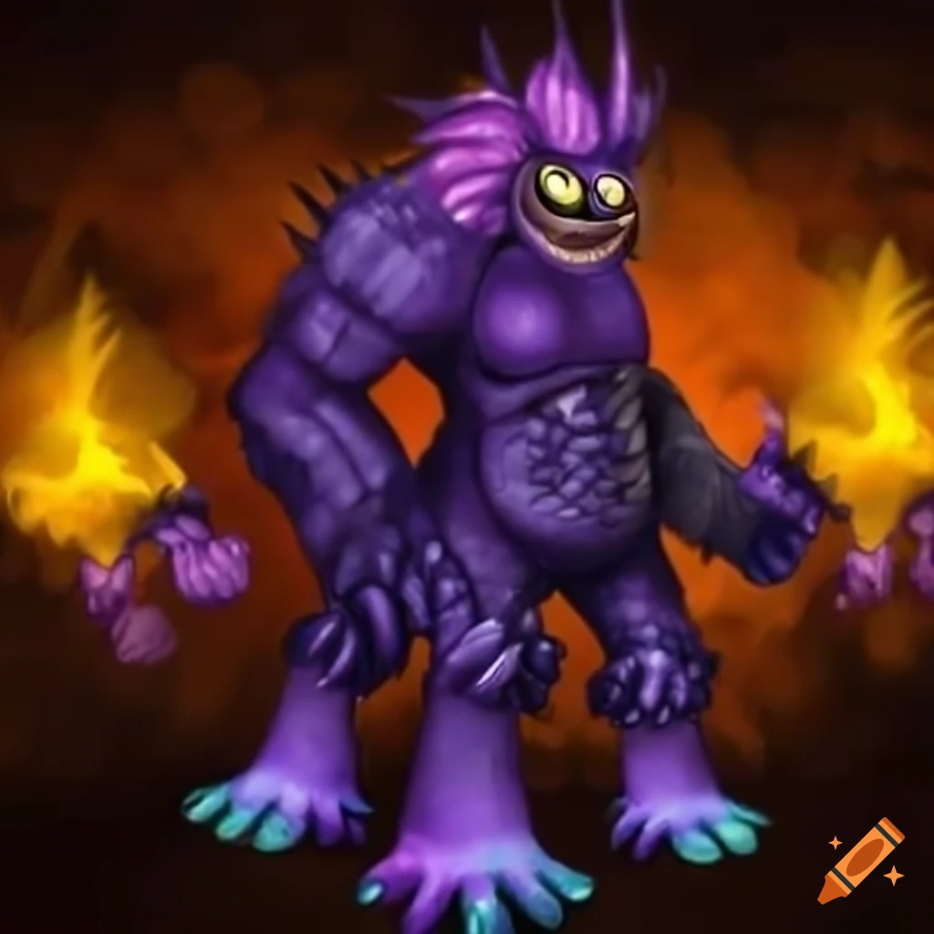 Monster with spikes, four arms, and four eyes in my singing monsters style on Craiyon