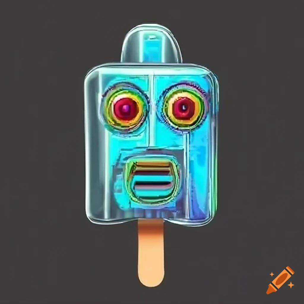 Colorful metallic robot-shaped popsicle on Craiyon