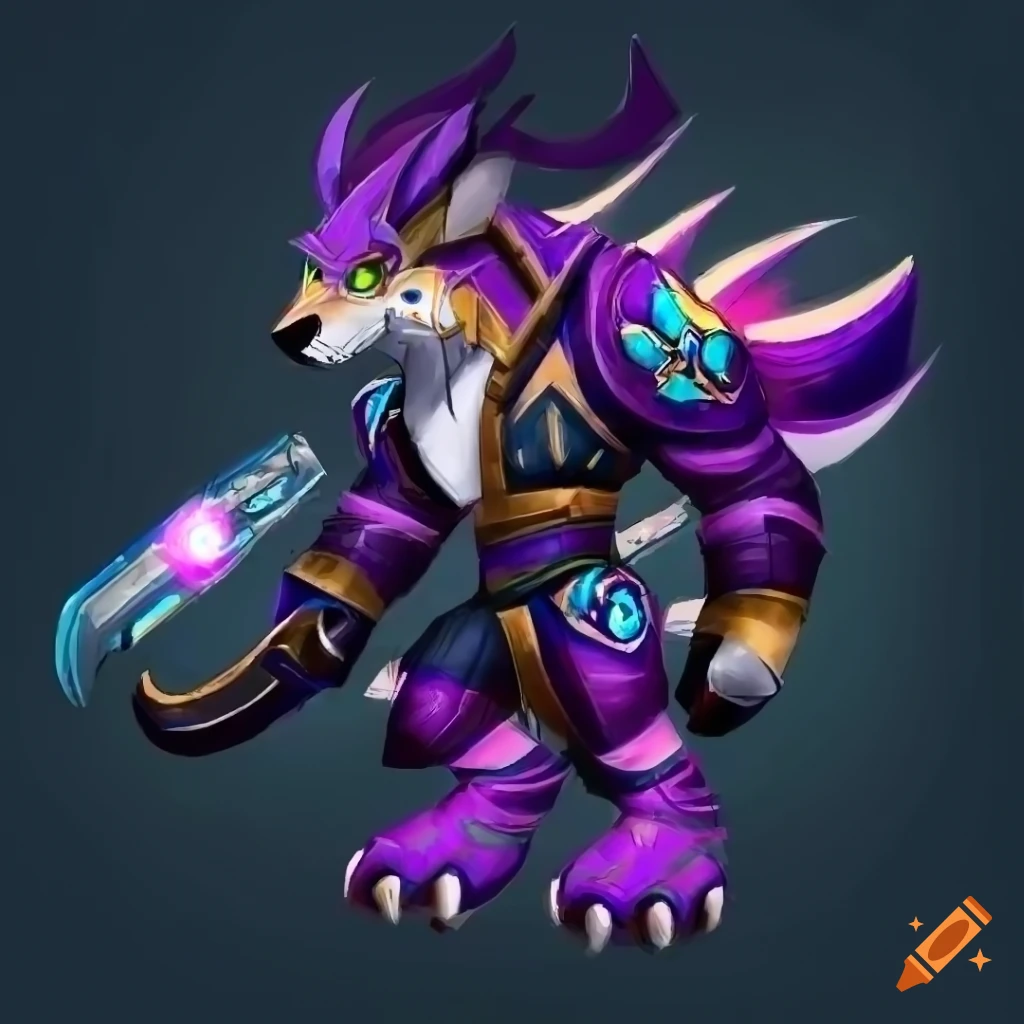 Heavily-stylized cybernetic animal hybrid character in futuristic ...