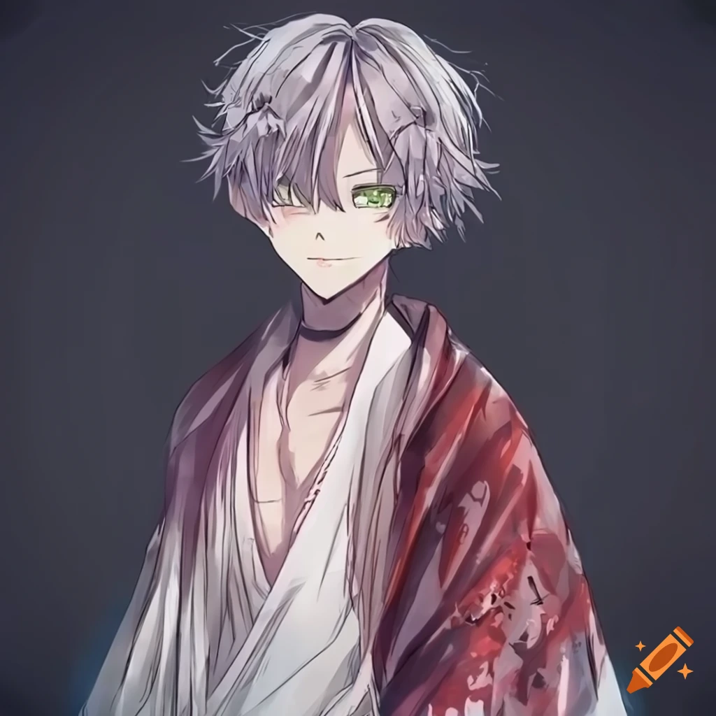 Boy in a tattered robe in anime style on Craiyon