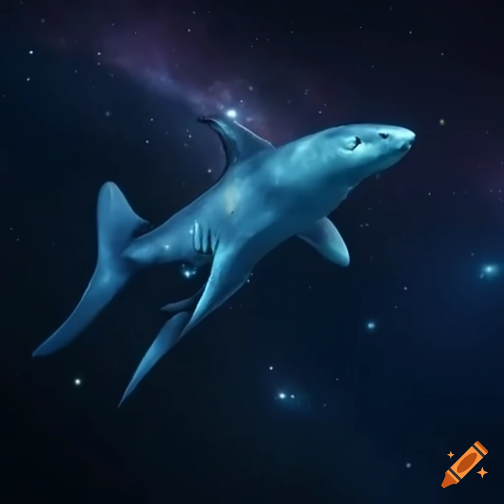 Space shark hunting alien squids in a nebula around a moon on Craiyon