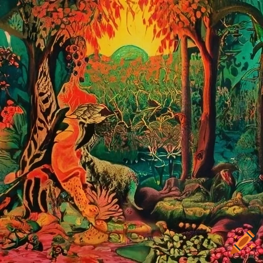 William Stout serigraph of dusk in The Garden of Eden depicting demons ...