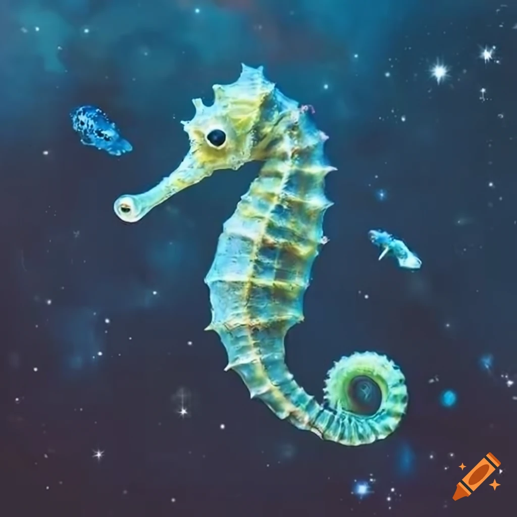 Illustration of a seahorse in space on Craiyon