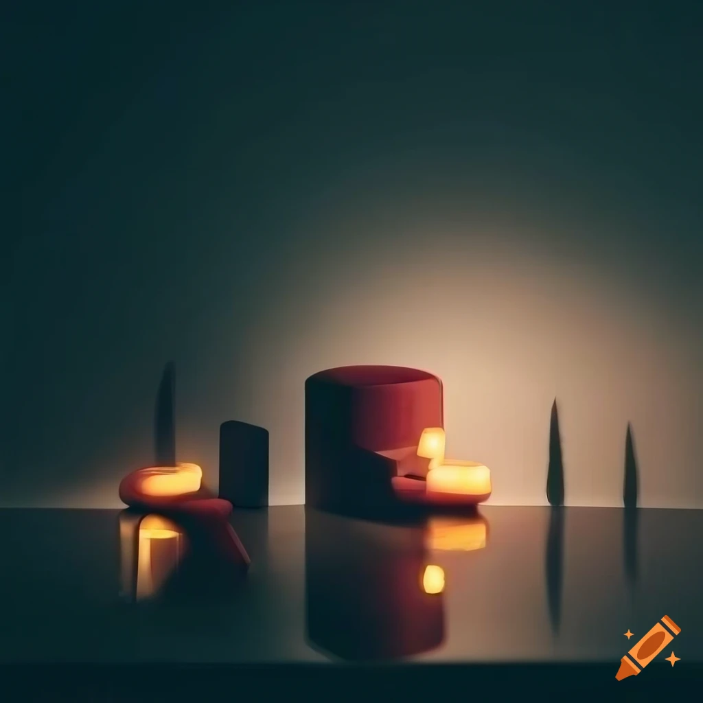 Solid objects illuminated with shadows in an old dark hotel room on Craiyon