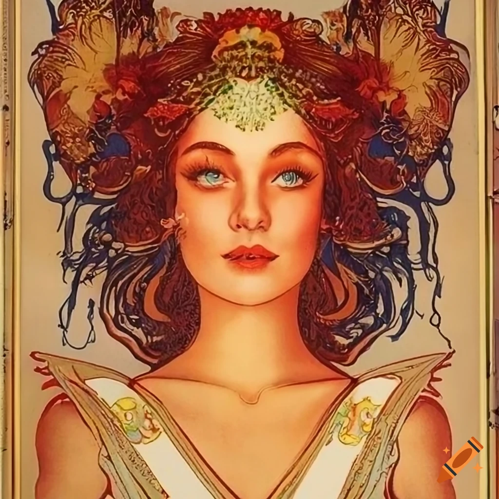 1970's art nouveau poster featuring a fae queen on Craiyon